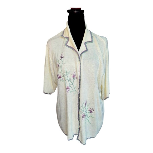 Koret | Sweaters | Vtg 9s Koret Floralbeaded Embroidered Short Sleeve ...